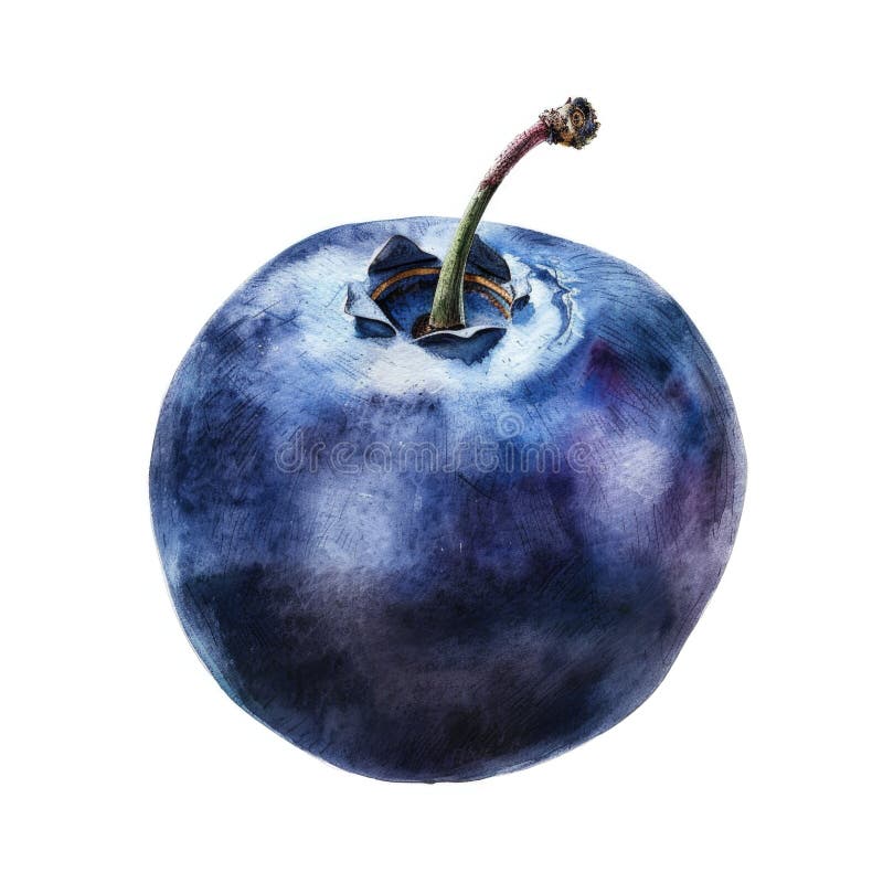 Single Blueberry Rendered in Watercolor Stock Image - Image of indigo ...