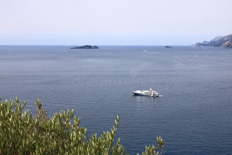 Single Boat Off the Coast of the Amalfi Coast Editorial Stock Image ...