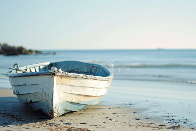 Single Boat on a Sandy Beach by the Water Stock Photo - Image of ocean ...