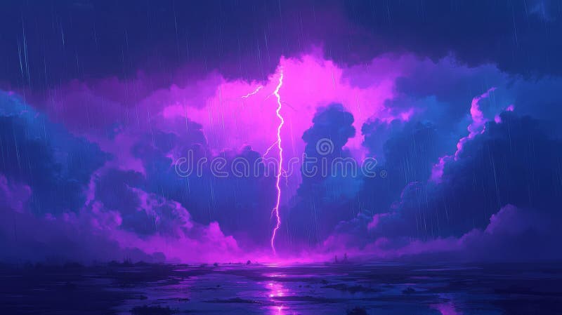 A Single Bolt of Lightning Strikes during a Stormy Night Over a ...