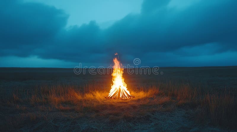 Single Bonfire Open Field Dusk Twilight Atmosphere Stock Photos - Free ...