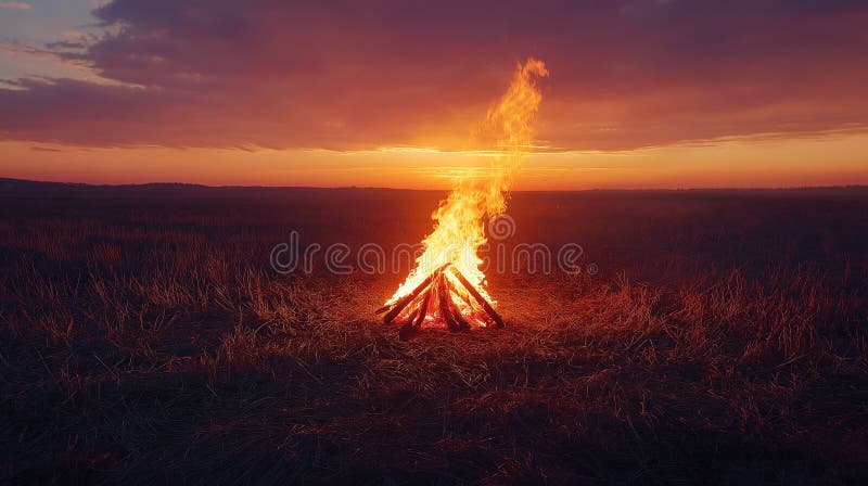 Single Bonfire Open Field Dusk Twilight Atmosphere Stock Photos - Free ...