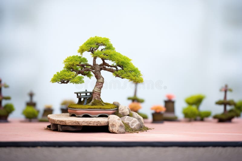 Single Bonsai Tree Centered in a Zen Garden Stock Image - Image of ...