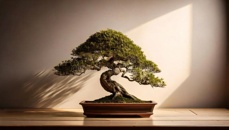 A Single Bonsai Tree with Soft Shadows Against a Neutral Background ...