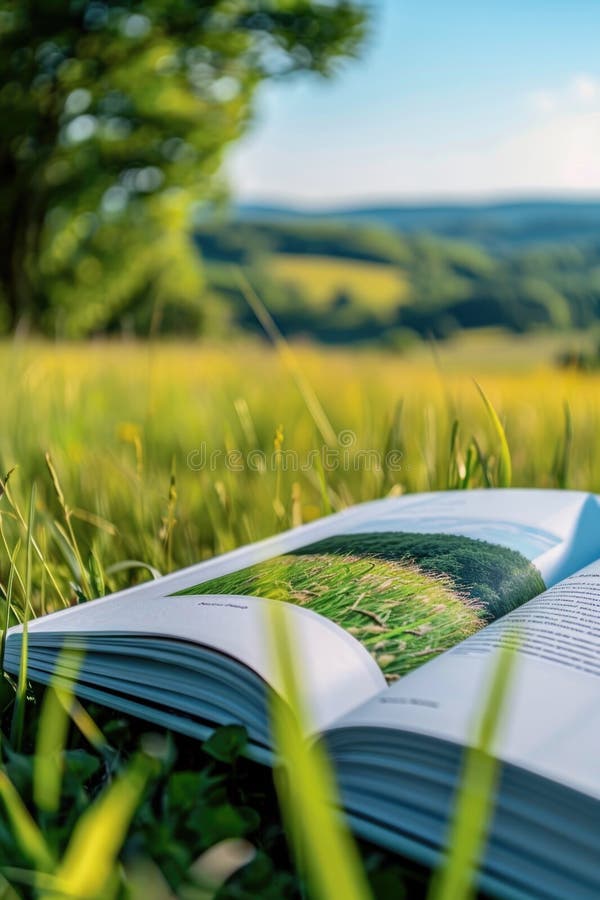 A Single Book Sits Atop a Grassy Meadow, Perfect for Reading and ...