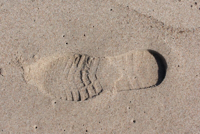 Single Boot Imprint in Beach Sand Stock Image - Image of print, journey ...