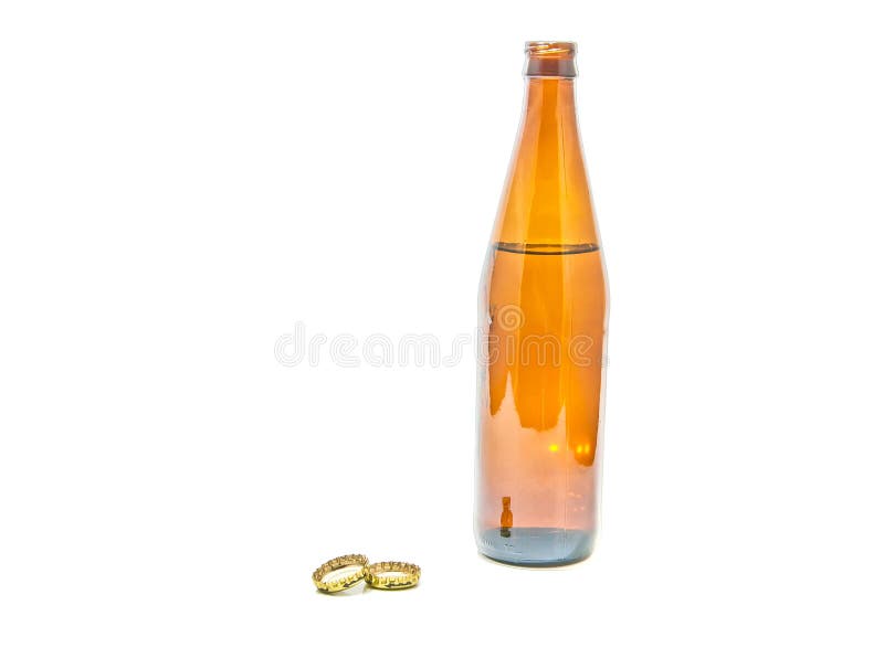 Single Bottle of Beer and Caps Stock Photo - Image of white, froth ...