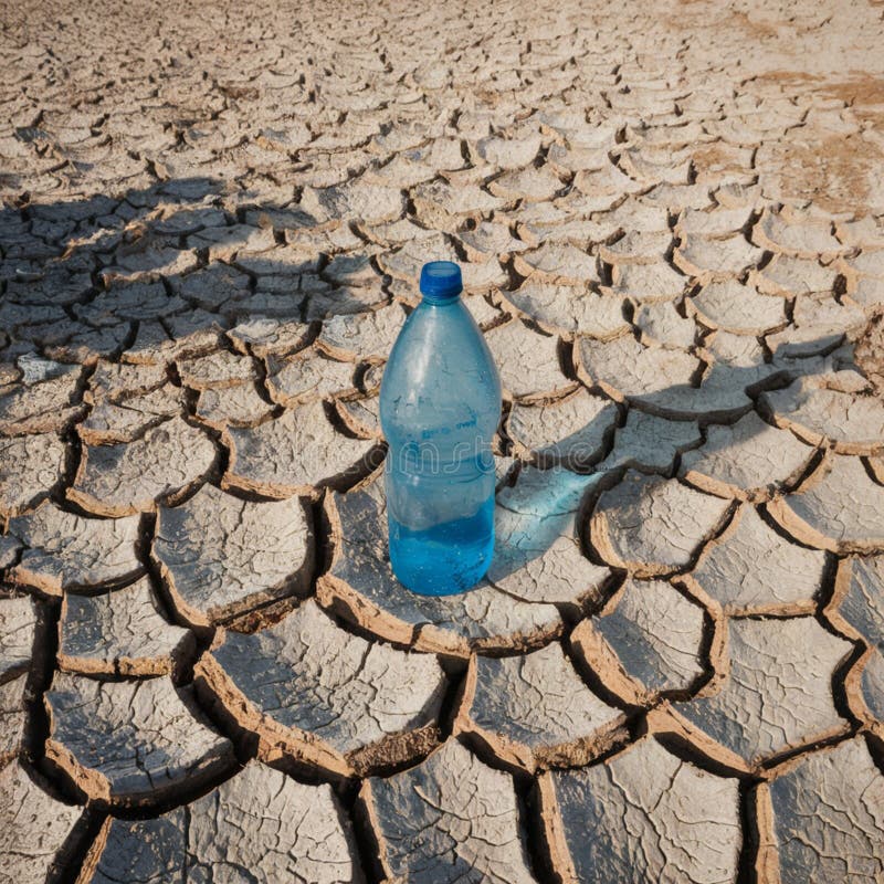 Single Bottle Contrasts Parched Earth, Emphasizing Isolation and ...
