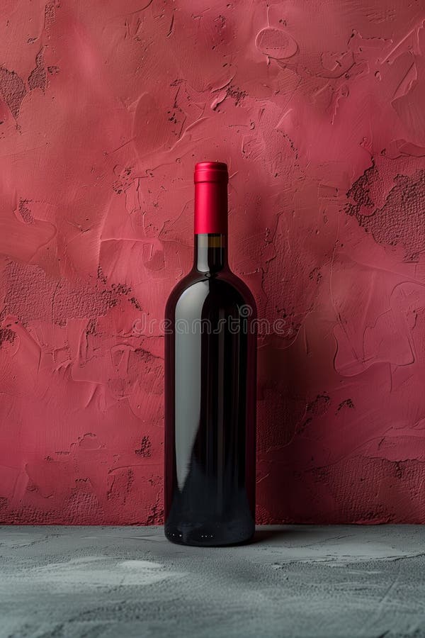 A Single Bottle of Red Wine Against a Red Wall Stock Photo - Image of ...