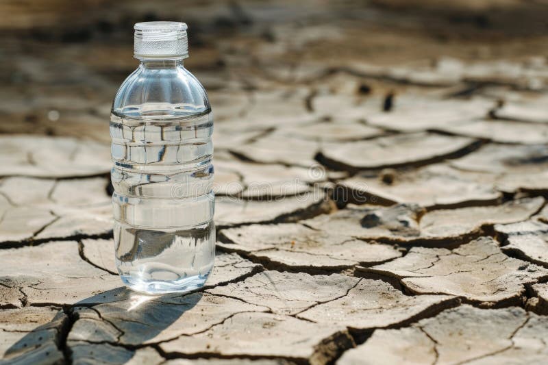 A Single Bottle of Water Sits on Cracked, Dry Earth, Symbolizing the ...