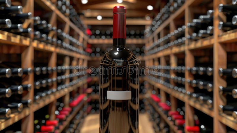 A Single Bottle of Wine Rests in the Center of a Wine Cellar ...