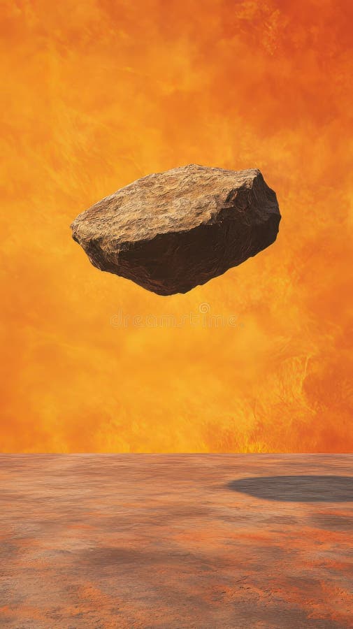 Single Boulder Suspended in Scorching Desert Landscape with Ripples ...