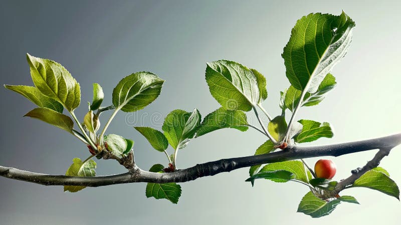 A Single Branch of an Apple Tree with Developing Fruit in Spring Stock ...