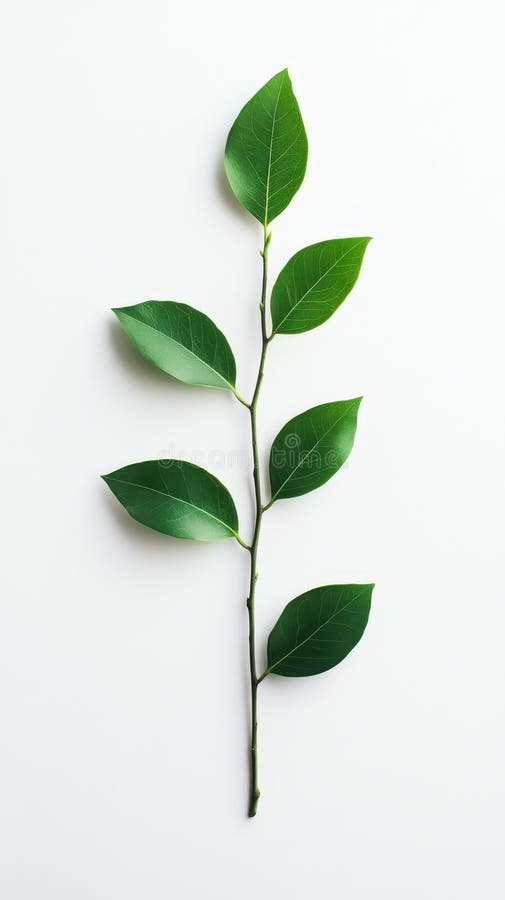 A Single Branch of Green Leaves on a White Background Stock ...