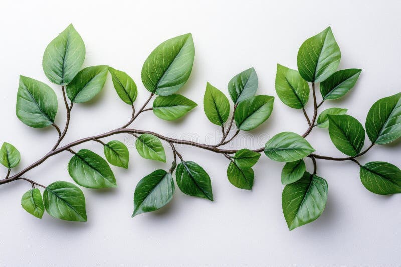 A Single Branch with Lush Green Leaves on a Clean White Surface ...