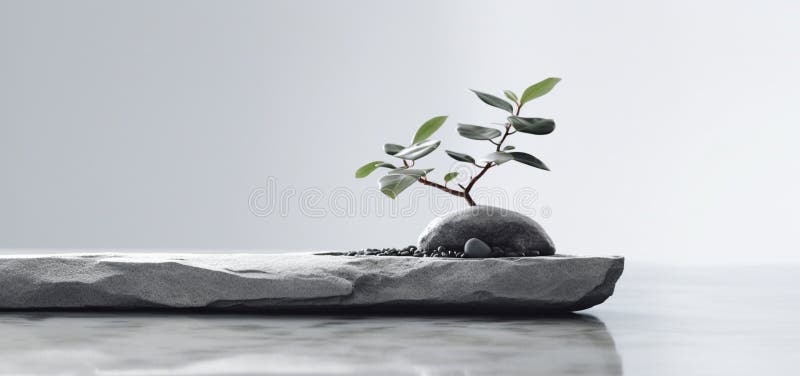 A Single Branch of a Small Plant on Rocks Generative AI Stock ...