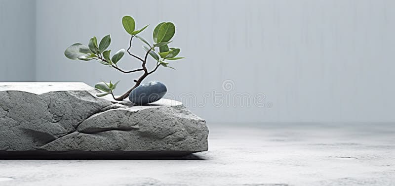 A Single Branch of a Small Plant on Rocks Generative AI Stock ...