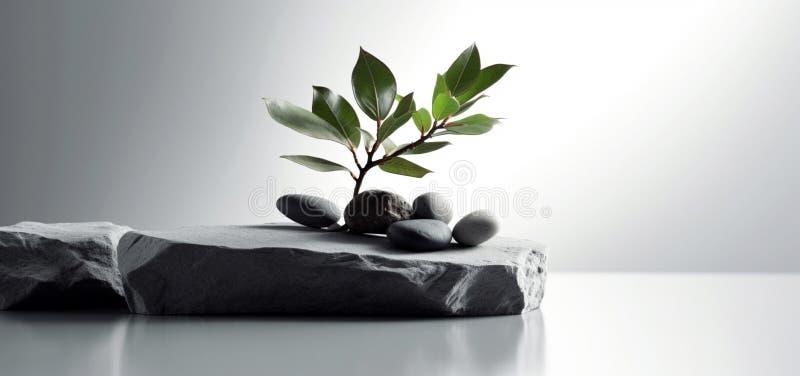 A Single Branch of a Small Plant on Rocks Generative AI Stock ...