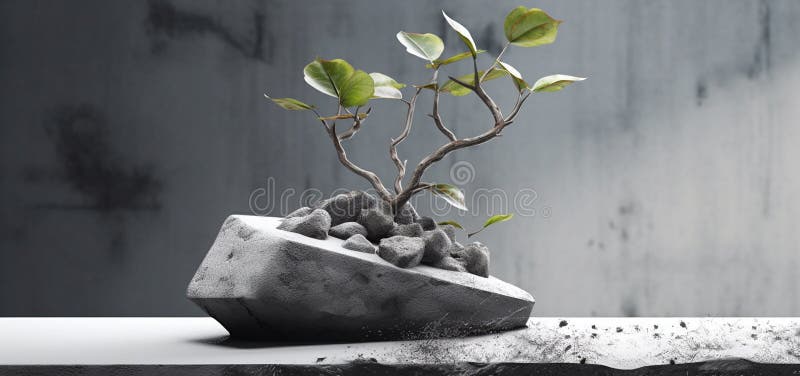 A Single Branch of a Small Plant on Rocks Generative AI Stock Photo ...