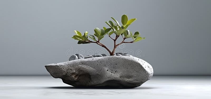 A Single Branch of a Small Plant on Rocks Generative AI Stock ...