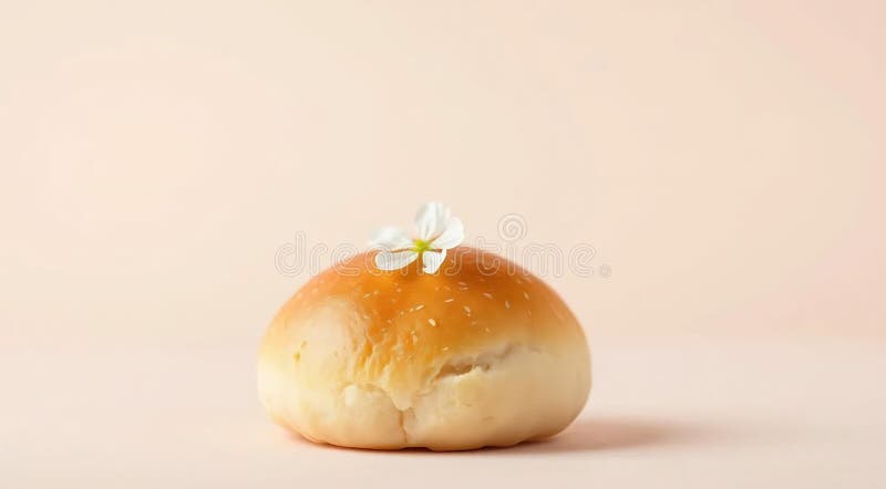 Single Bread Roll with Spring Flower on Pastel Background Stock ...