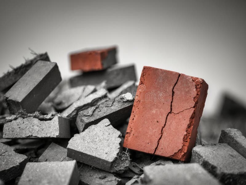 A Single Brick in a Pile of Broken Bricks. Stock Photo - Image of ...