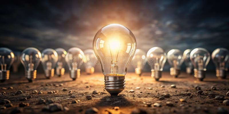 A Single Bright Incandescent Lightbulb Stands Out among a Group of ...