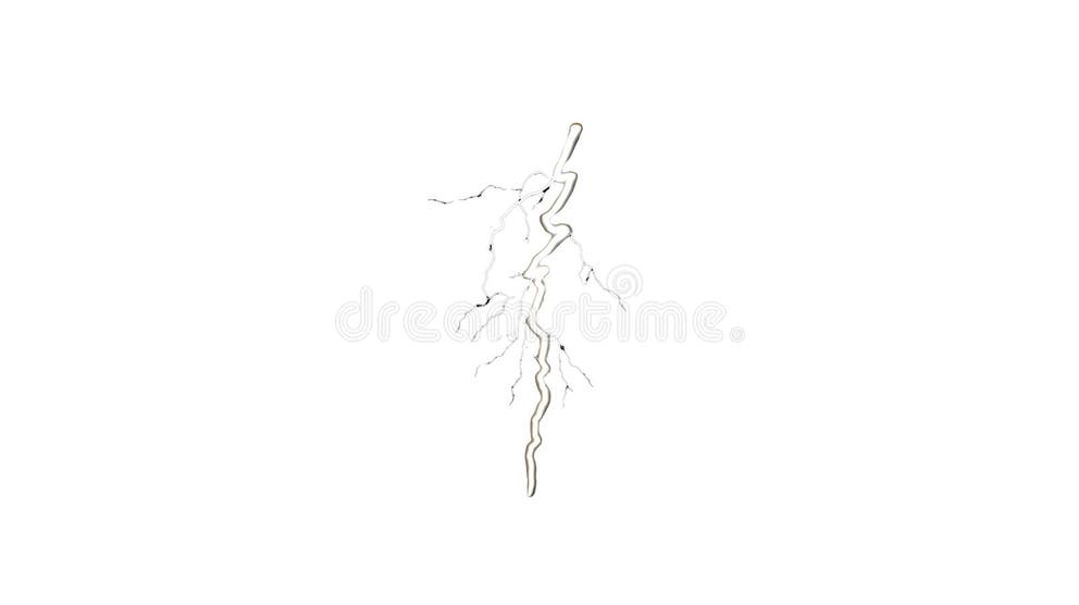 Single Bright Lightning Bolt with Detailed Branches Against a Solid ...