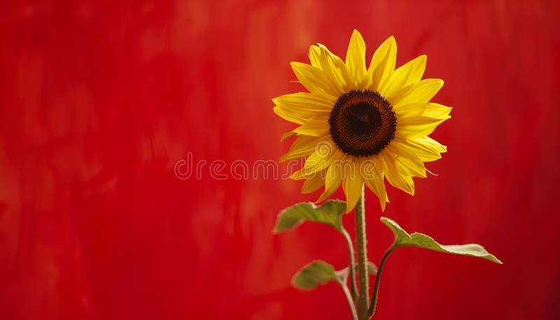 Single Bright Sunflower Against Bold Red Backdrop Stock Illustration ...