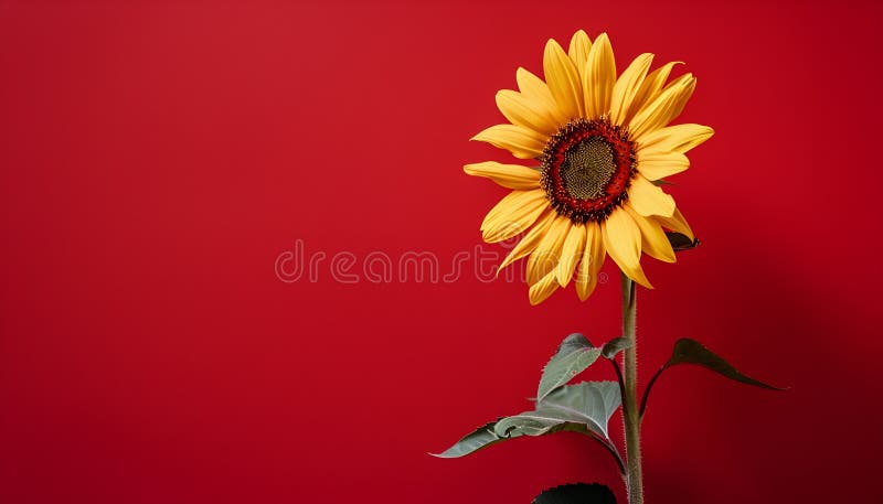 Single Bright Sunflower Against Bold Red Backdrop Stock Illustration ...