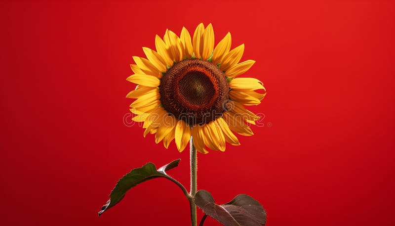 Single Bright Sunflower Against Bold Red Backdrop Stock Illustration ...