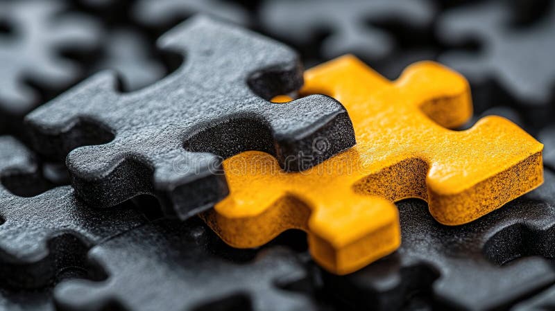 A Single Bright Yellow Puzzle Piece Amidst Many Dark Ones Stock ...