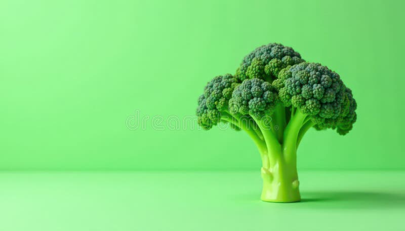 Single Broccoli Head, Lush Green, Sits on Light Green Surface, Organic ...