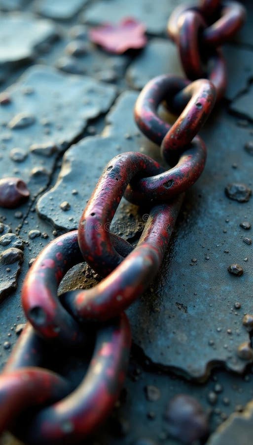 Single Broken Chain Link on Coarse Stone Surface , Close Up, Rough ...