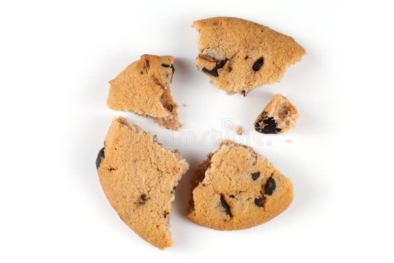 Single Broken Chocolate Chip Cookie Isolated Stock Image - Image of ...