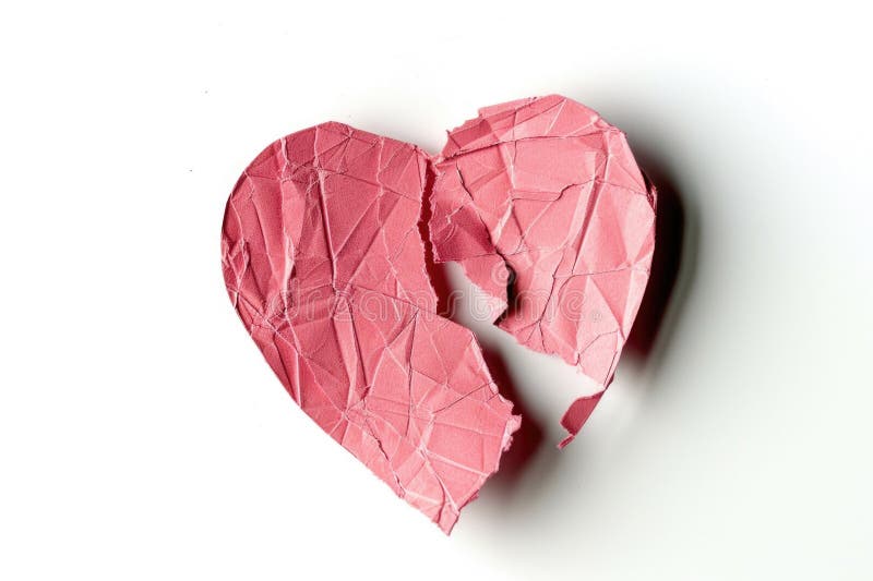 A Single, Broken Pink Paper Heart on a White Surface Stock Photo ...