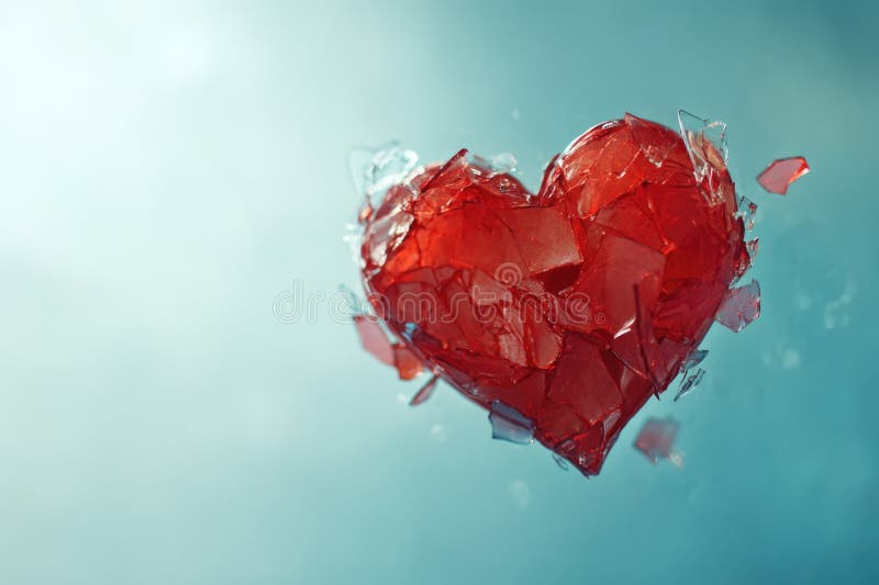 A Single Broken Red Heart on a Blue Background Stock Photo - Image of ...