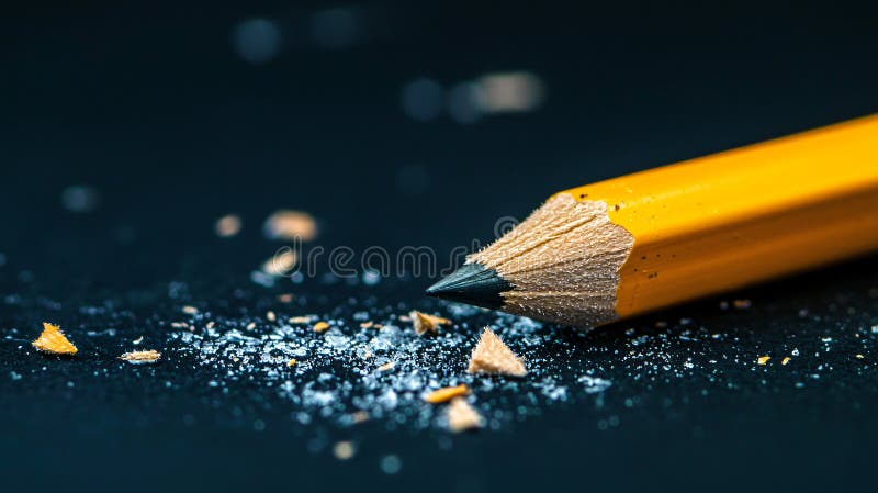Broken Yellow Pencil Lies on a Solid Black Background with Sharpened ...