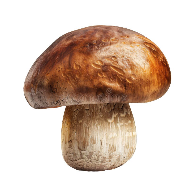 A Single Brown-Capped Mushroom with a White Stem Stock Illustration ...