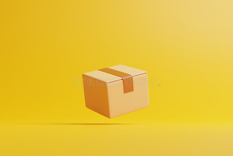 Single Brown Cardboard Box Float on a Yellow Background Stock ...