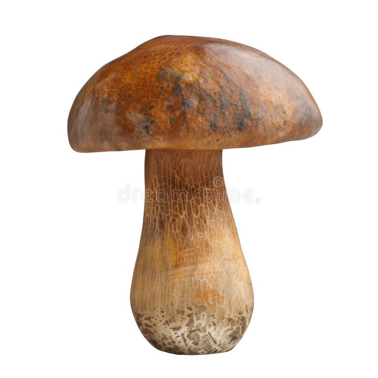 Single Brown Mushroom with a Large Cap and Bulbed Stem Stock Photo ...