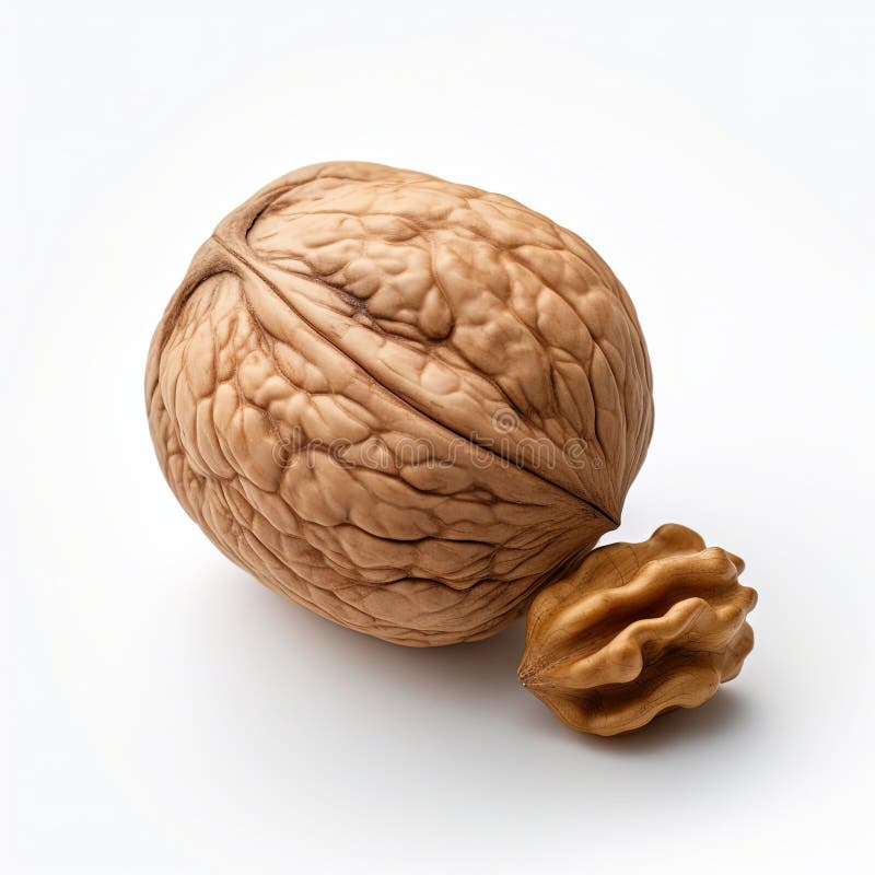 Closeup of a Single Walnut in Its Shell Isolated on a White Background ...
