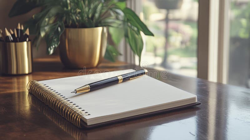 A Single Brush Pen Styled on a Blank Notebook in a Minimalist Study ...