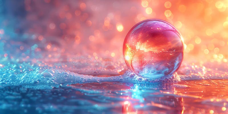 A Single Bubble Capturing Sunset Reflections on Water, Surrounded by a ...