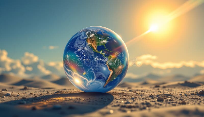 A Single Bubble Showing Earth S Reflection Floating in Bright Empty Sky ...