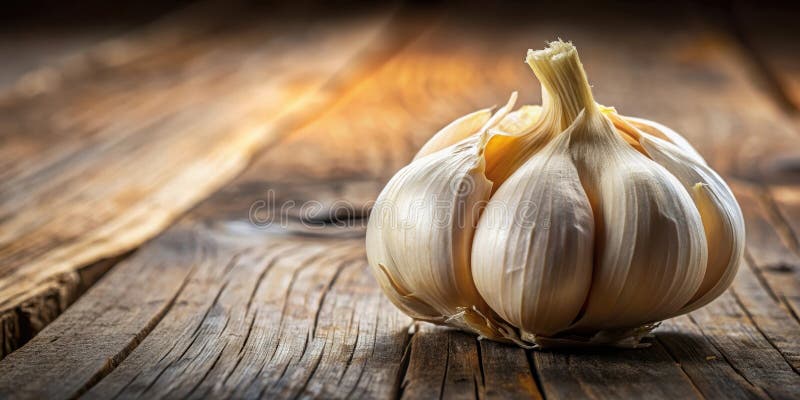 Single Bulb of Garlic Resting on Rustic Wooden Surface. Generative AI ...