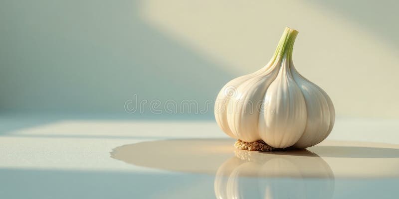 Single Bulb of Garlic Resting on a Smooth Surface, Bathed in Soft Light ...