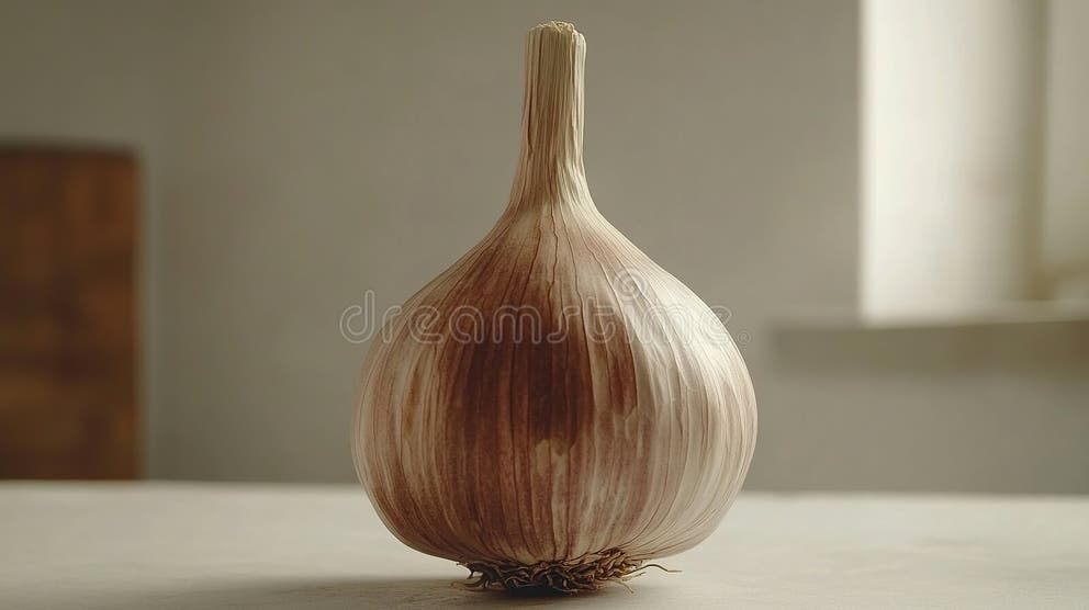 Single Bulb of Garlic on White Surface Stock Photo - Image of nutrition ...