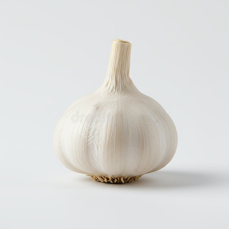 Single Bulb of White Garlic on Plain White Background Stock ...