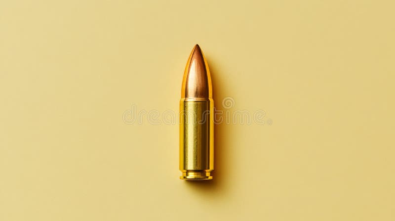 A Single Bullet Cartridge Rests Against a Plain Background Stock Photo ...